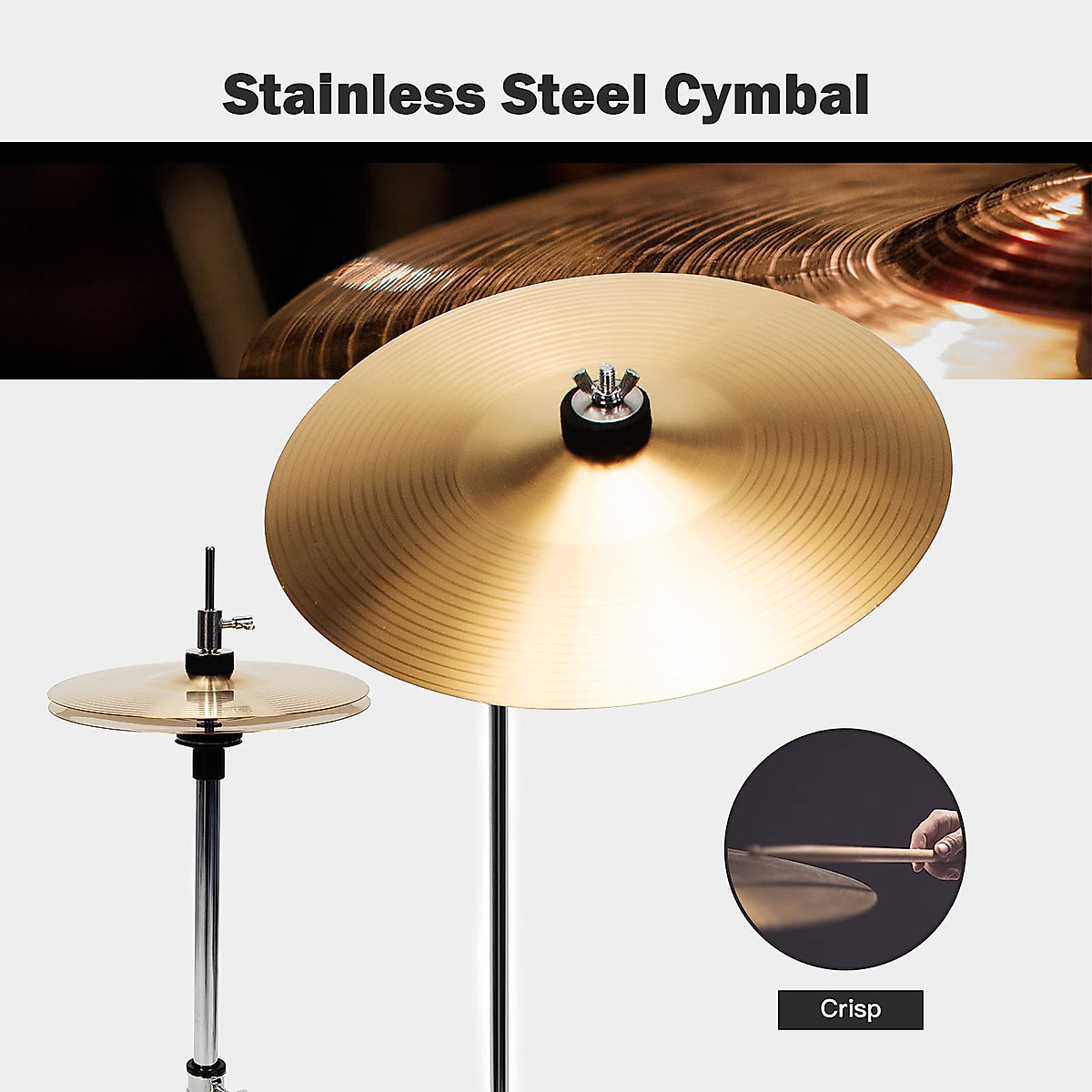 Costzon 16” Kids Drum Set, 5-Piece Full Size Complete Junior Drum Set with Adjustable Throne, Cymbal, Hi-Hat, Pedal & Drumsticks, Beginner Drum Kit with Bass Snare Tom Drum, Age 3-12, Black