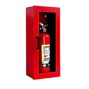 Fire Extinguisher Cabinet | Wall & Surface Mount Steel Cabinet | Holds 5 Pound and 10 Pound | Door with Handle Version, Red | Fire Extinguisher Not Included