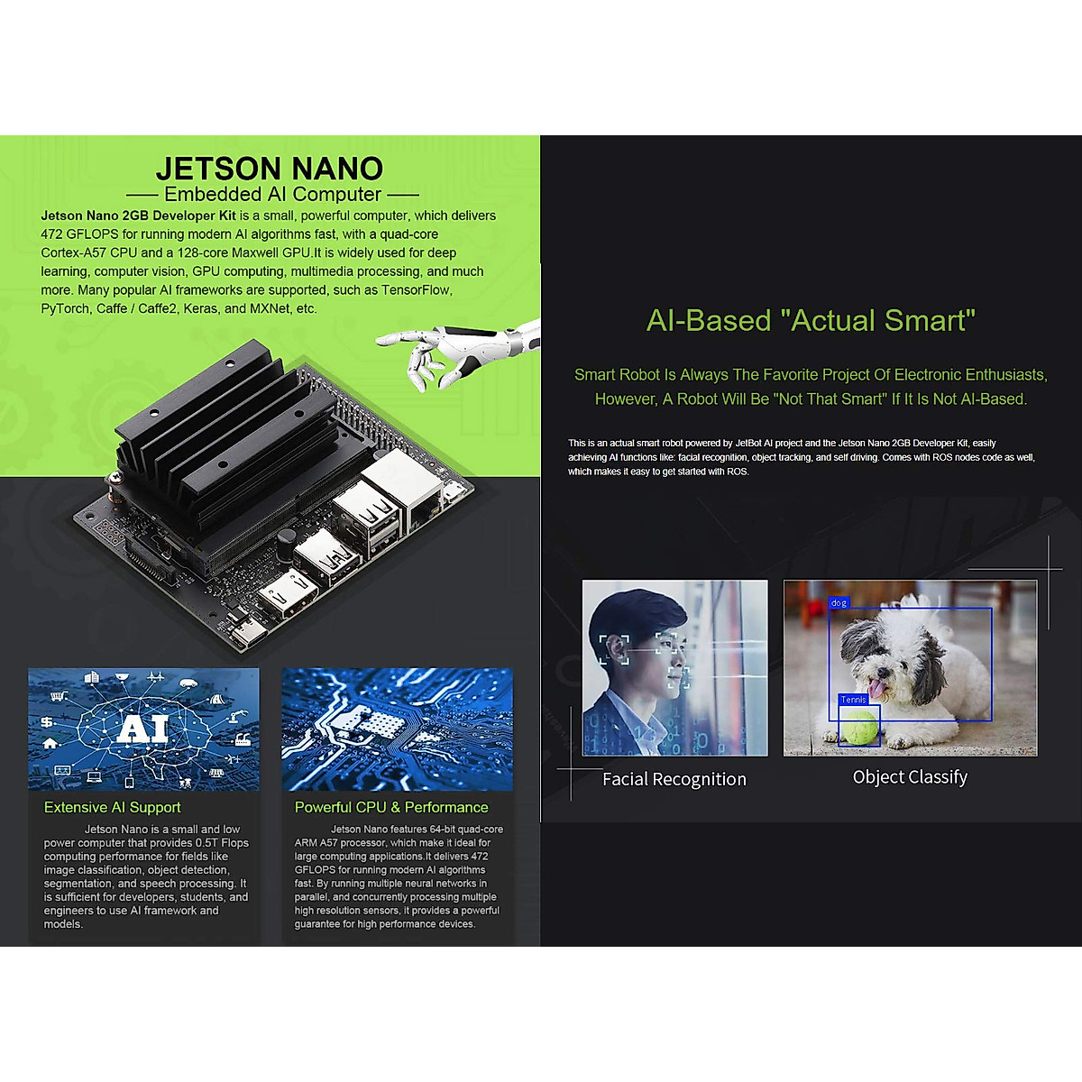 JetBot 2GB AI Kit Accessories AI-Based Smart Robot Compatible with NVIDIA Jetson Nano 2GB Developer Kit (Doesn't Include 2GB Nano)