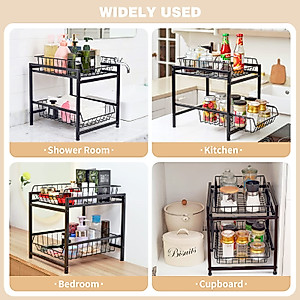 Kixue 2 Tier bathroom organizer，Metal kitchen organizer，Under sink organizer with Sliding Storage Drawer，Pull out cabinet organizer