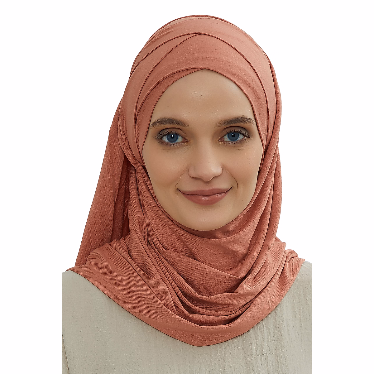 Aisha's Design Instant Hijab Scarves for Women Muslim, 95% Cotton Turban Scarf Head Wrap, Salmon
