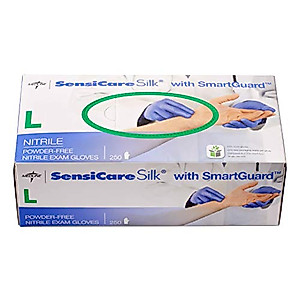 Medline MDS2586H SensiCare Silk Nitrile Exam Gloves, Disposable Gloves with Smartguard Film, Large, Blue (Pack of 250)