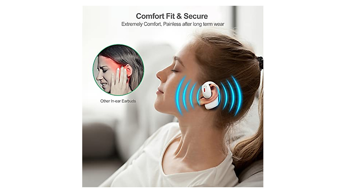 Qaekie Open Ear Headphones - 60H Playtime & Waterproof