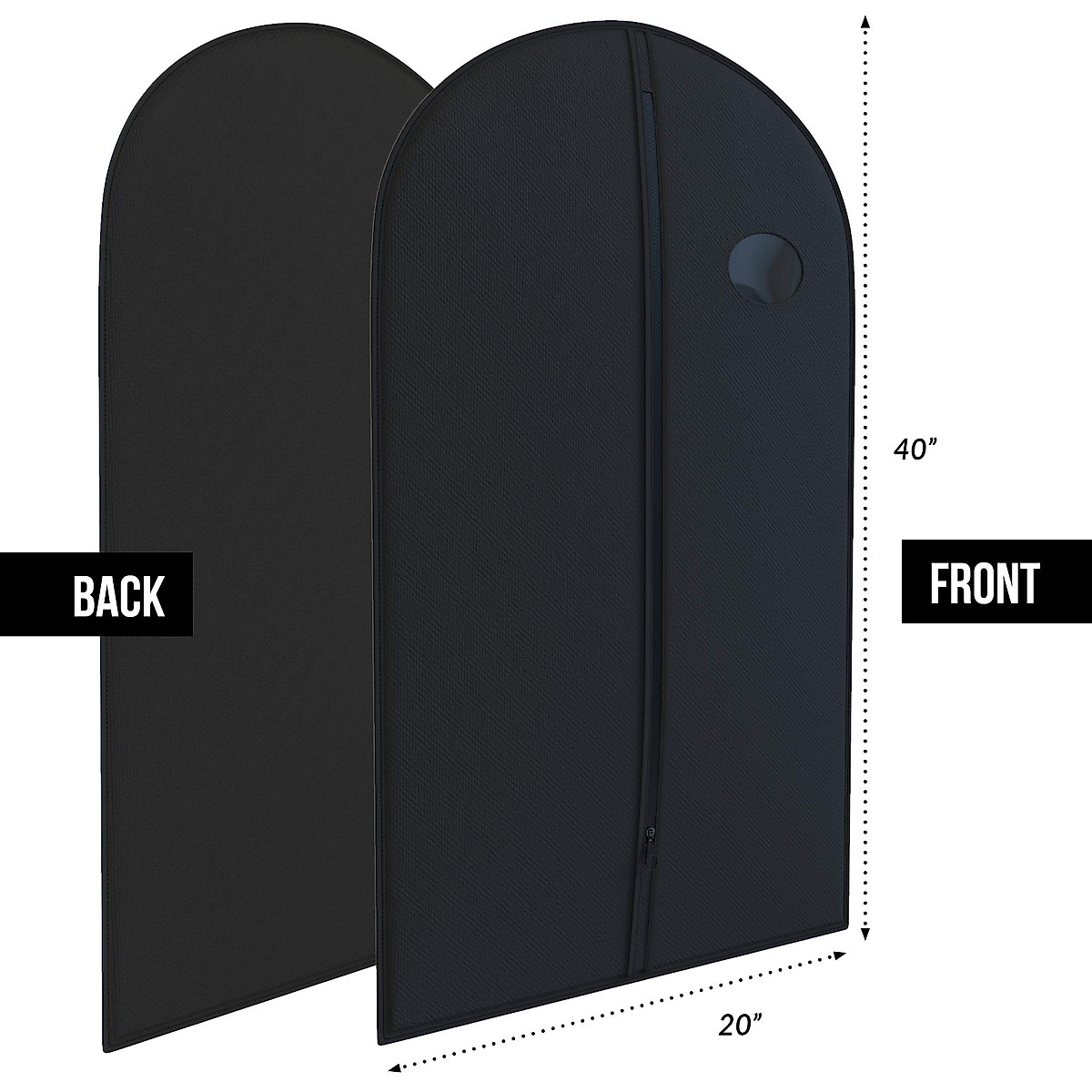 Your Bags Black Garment Bag as Dress Cover or Suit Bag for Travel - 40" x 24" Garment Bags for Travel - Garment Bags for Hanging Clothes and Closet Storage - Dress Travel Garment Bag for Men & Women