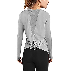 Mippo Long Sleeve Wokout Shirts for Women Yoga Tops Tie Back Tank Tops Thumb Hole Shirts Backless Tops Gym Sweater Workout Clothes Sports Active Exercise Wear for Women 2022 Gray L