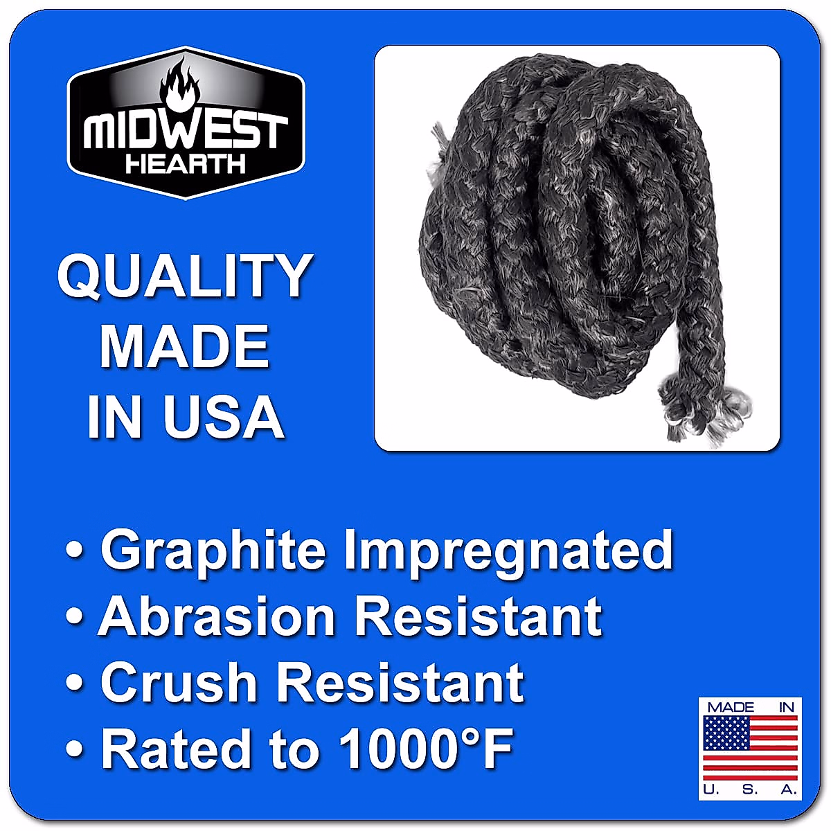 Midwest Hearth Wood Stove Replacement Gasket Kit for Woodburning Stoves - Graphite Impregnated Fiberglass Gaskets and Adhesive (5/8" x 84" Rope)