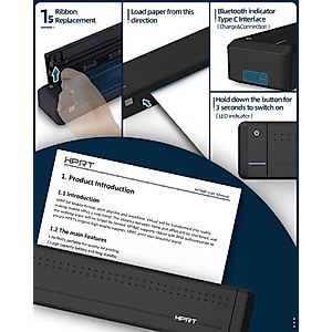 HPRT Portable Printer Wireless Bluetooth Thermal Transfer Mobile Printer Inkless Phone Compatible with Android and iOS, Laptop for Travel 8.5" X 11" US Letter&A4 Paper (USB Driver Included)