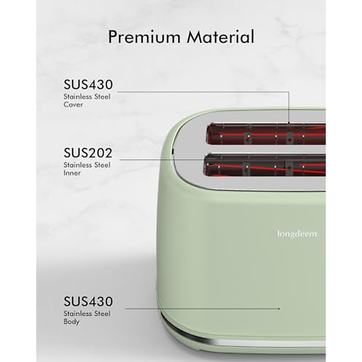 2 Slice Toaster, Wide Slots,High Lift, Auto-Off, & Frozen Modes for Toast, Bagels, Waffles & Fruity Breads, Modern Sleek Design, Easy-Clean Crumb Tray, Green