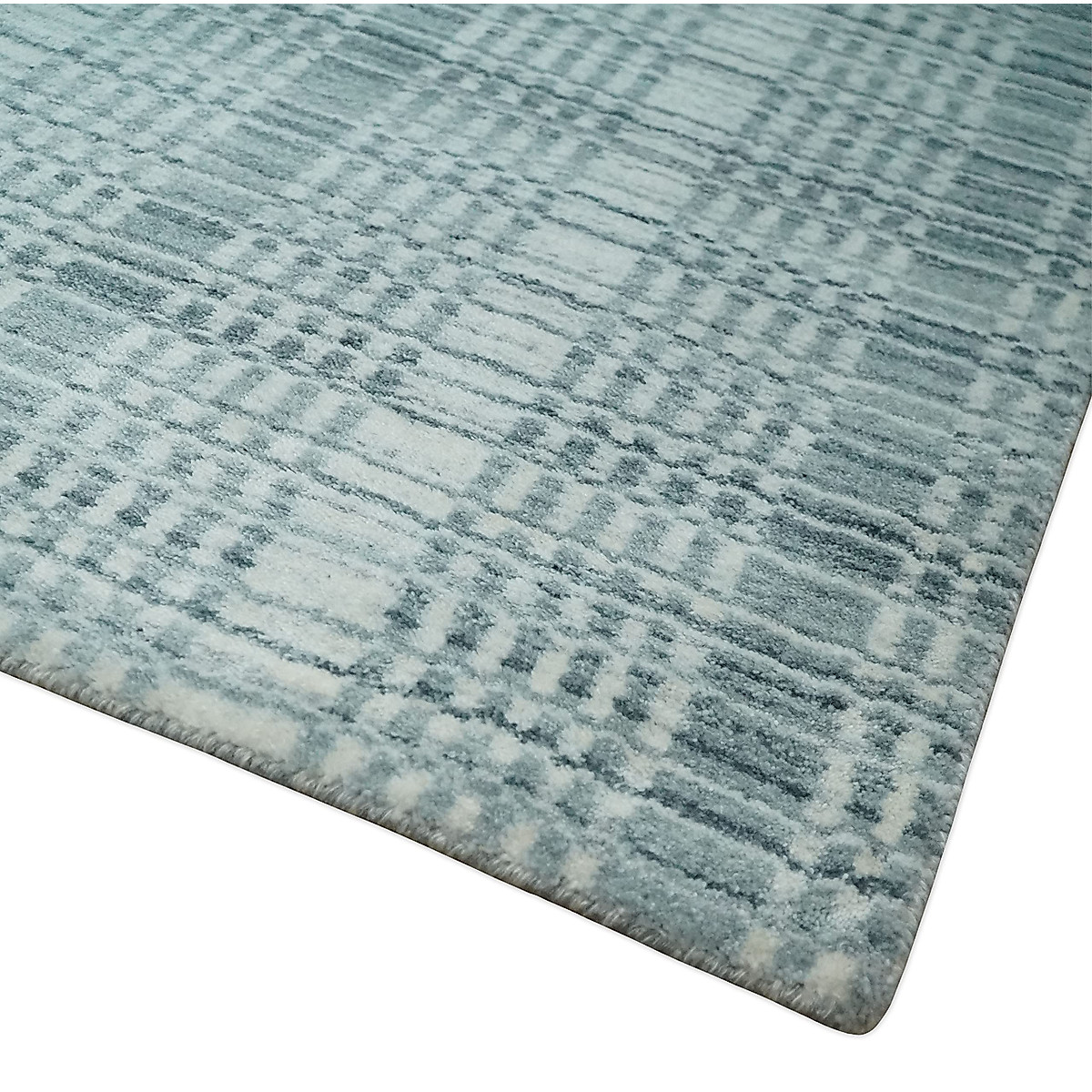 Hand Made Striped Scandinavian Blended Wool Flatwoven Area Rug, Ivory, Silver and Gray, 8X10 | KE2810