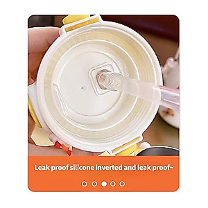 Large Capacity Cartoon Prints Water Bottle with Straw Lid Women Tumblers with Shoulder Strap Stainless Steel Thermal Cup (Yellow 23.6oz)