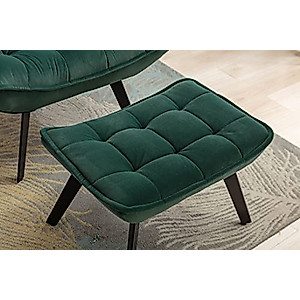 INMOZATA Modern Accent Chair Velvet Fabric Leisure Chair Armchair TV Chair Bedroom Chair with Footstool Black Legs for Indoor Home and Living Room,Dark Green