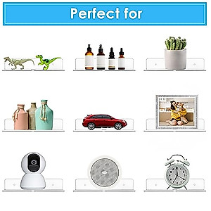 Fixwal Acrylic Floating Shelves No Drill, 9in Floating Wall Mounted Adhesive Shelf, Set of 3 Wall Decoration & Storage Shelf for Living Room, Bathroom, Bedroom, Kitchen (Clear)