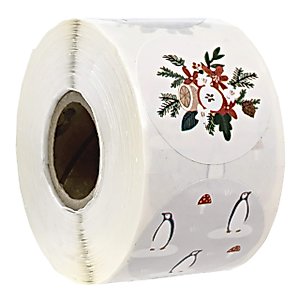 Cute Penguin Holiday Sticker Assortment / 6 Alternating Winter Designs / 500 1.5" Snowy Sweet Labels