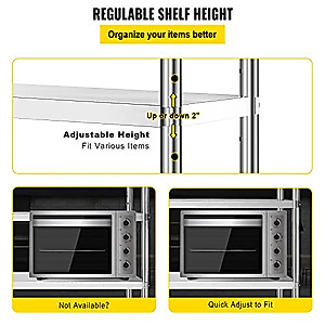 VEVOR Storage Shelf, 5-Tier Storage Shelving Unit, Stainless Steel Garage Shelf, 70.9 x 17.7 x 70.9 inch Heavy Duty Storage Shelving, 1650 Lbs Total Capacity with Adjustable Height