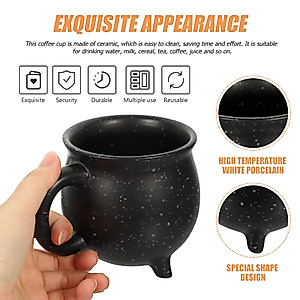 Zerodeko Halloween Witch Brew Cauldron Mug 450ML Ceramic Drinks Serving Mug Black Cauldron Coffee Mug Decorative Drinking Cup Halloween Tabletop Decor