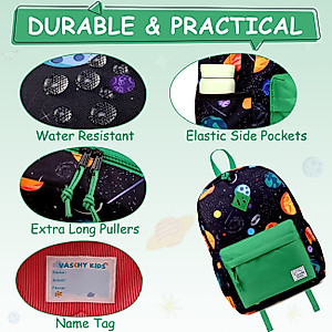 VASCHY Backpack for Boys, Kids Water Resistant Lightweight Backpack for Toddlers Daycare Preschool Space Green