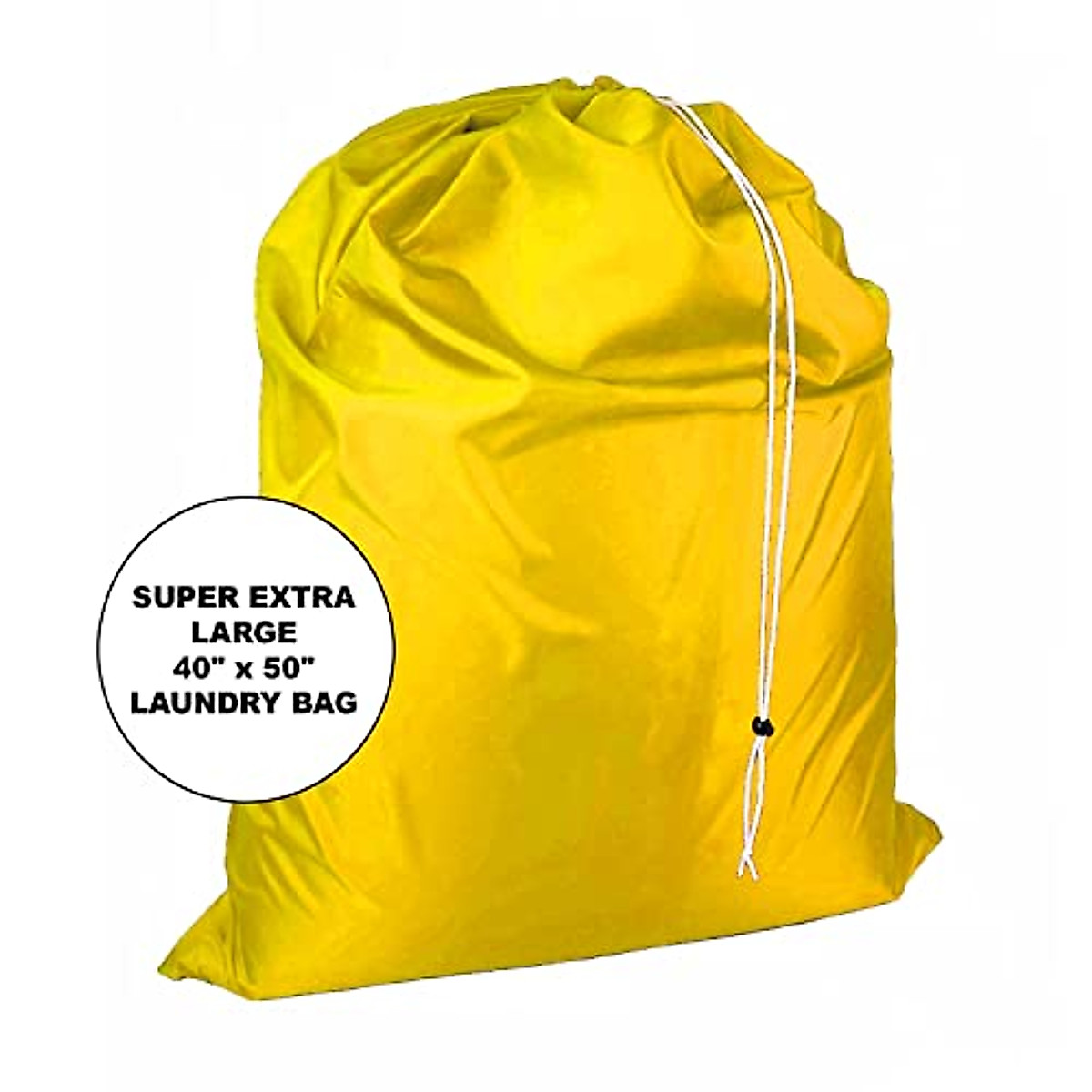 Super Extra Large Huge Heavy Duty Nylon Laundry Storage bags with drawstring, Durable, Machine Washable 40" x 50", choose the color (Yellow)