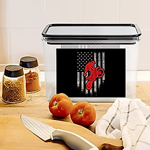 Motocross Dirt Bike USA American Flag Storage Box Plastic Food Organizer Container Canisters with Lid for Kitchen