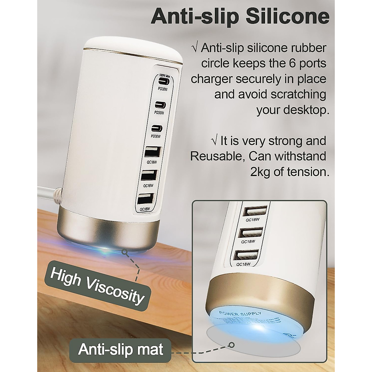 100W USB C Charger for Multiple Devices,6-Port 30W USB-C & 18W USB Ports- Compact, Space-Saving Design Fast Charging Tower for iPhone, Galaxy,Pixel, iPad, Watches,Home Office Use