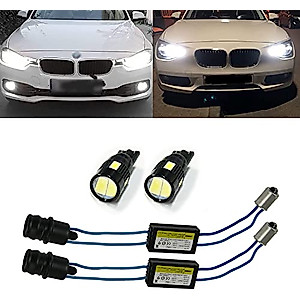 Xotic Tech 1 Set 9-SMD Xenon White T10 BA9 LED Parking Light Bulbs w/Load Resistor Anti-Flicker Error Free Wiring Adapters Compatible with BMW F30 3 Series…