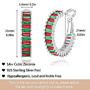 GLOQUAT Red and Green Hoop Earrings 14K White Gold Plated Red and Gold Hoops for Women 925 Silver Post Colorful CZ Gold Round Circle Hoops for Women Trendy Jewelry 25mm