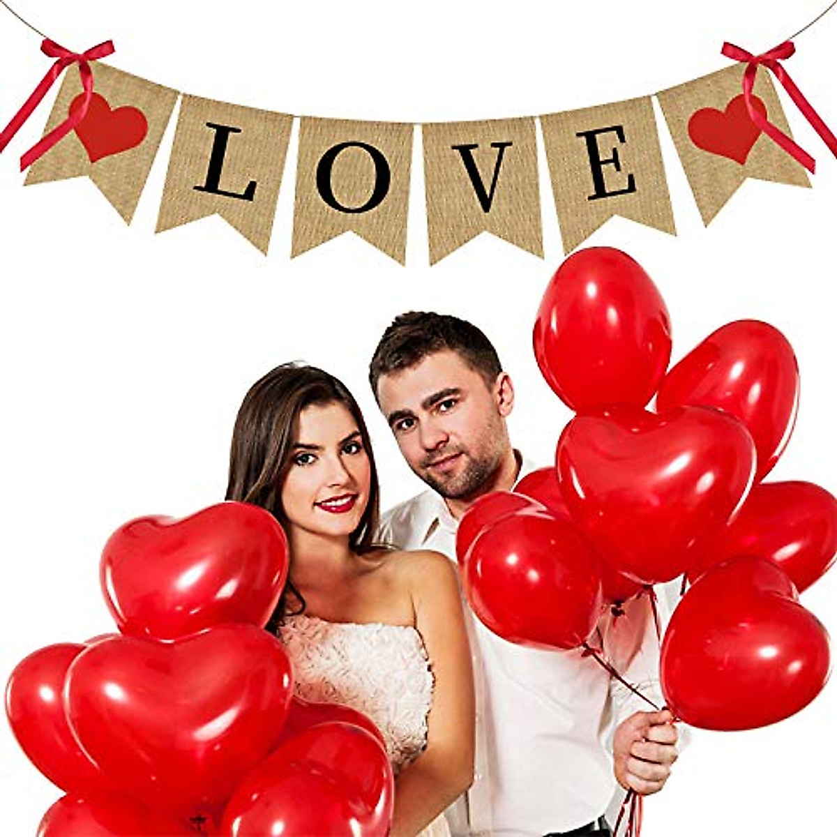 Love Burlap Heart Banner | Valentines Day Decorations | Valentines Garland | Valentine Photo Props | Engagement Banner Decorations | Wedding Banner Decorations | Anniversary Banner Decorations