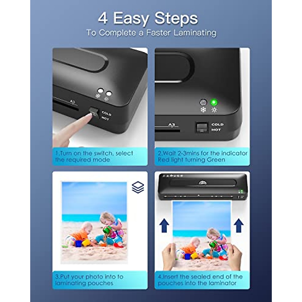 Laminator Machine A3 Laminating Machine - 13 Inches Cold and Thermal Laminator with 30 Laminating Sheets, 5-in-1 Lamination Machine with Paper Trimmer and Corner Rounder for Home Office School Use