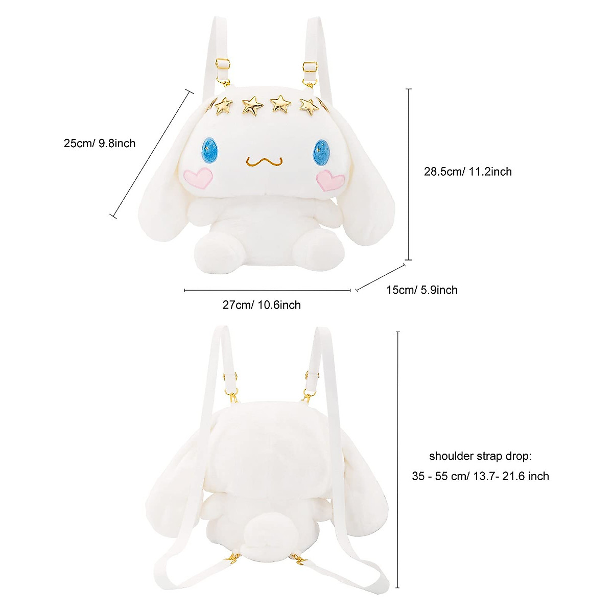 Roffatide Anime Cartoon Cute Cinnamoroll Dog Plush Doll Backpack Kawaii Lolita JK Girls Bag Birthday Gifts White