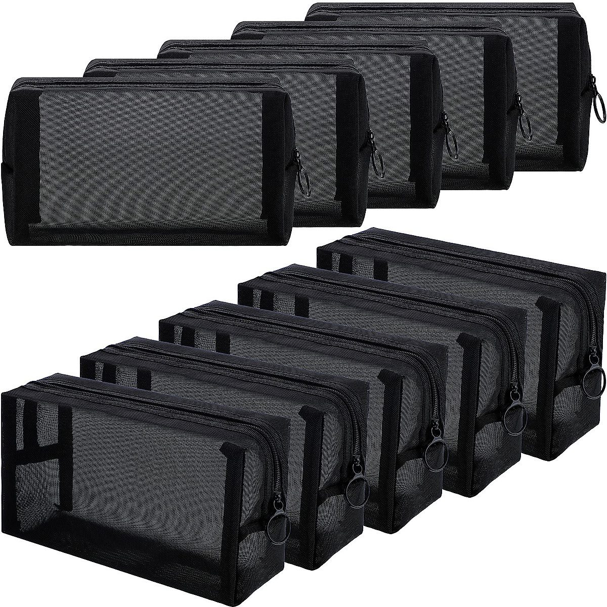 Frienda 10 Pieces Mesh Makeup Bag Portable Mesh Cosmetic Bag Black Zipper Pouch Breathable Travel Toiletry Bag for Home Offices Travel Accessories Organizer