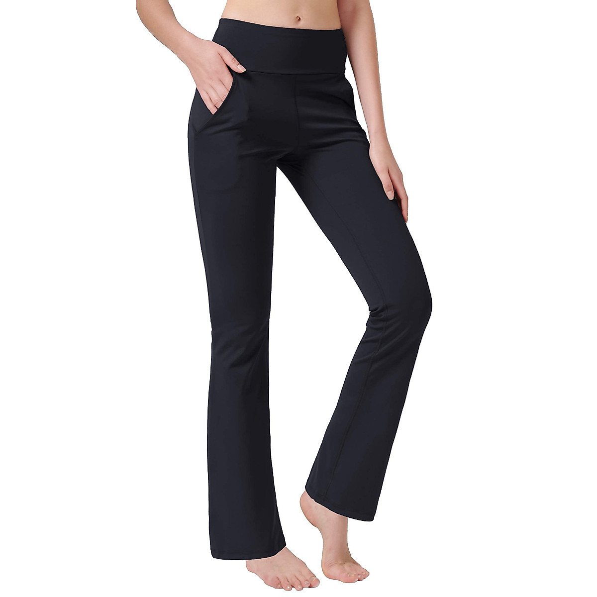 nuveti Women's High Waisted Boot Cut Yoga Pants 4 Pockets Workout Pants Tummy Control Women Bootleg Work Pants Dress Pants (Black, 3X-Large)