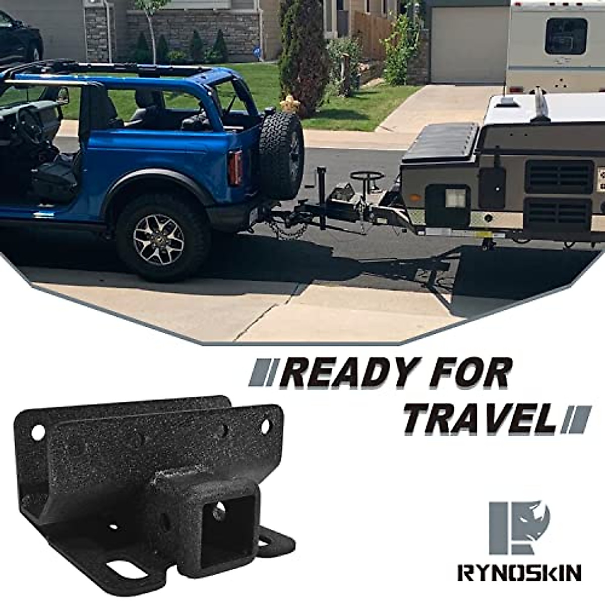 RYNOSKIN Trailer Tow Hitch Receiver Fit 2021-2023 Ford Bronco 2 Door & 4 Door Class 3 Rear Trailer Hitch with 2" Square Receiver Heavy Textured Black