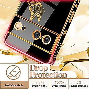 Coralogo for Google Pixel 7 Case Butterfly for Women Girls Girly Pretty Phone Cases Cute Black and Gold Plating Butterflies Design with Screen Aesthetic Cover for Google Pixel 7 5G 2022 6.3"