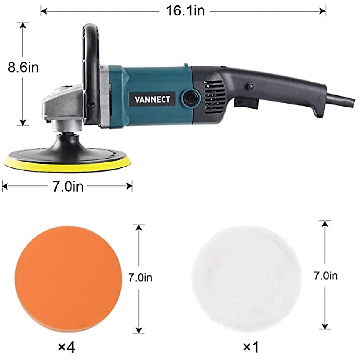 Buffer Polisher, 1200W 7-inch Car Polisher with 6 Variable Speed, 5 Foam Pads, Detachable Handle and Safety Lock Car Buffer Polisher Ideal for Car Sanding, Polishing, Waxing (Upgraded)