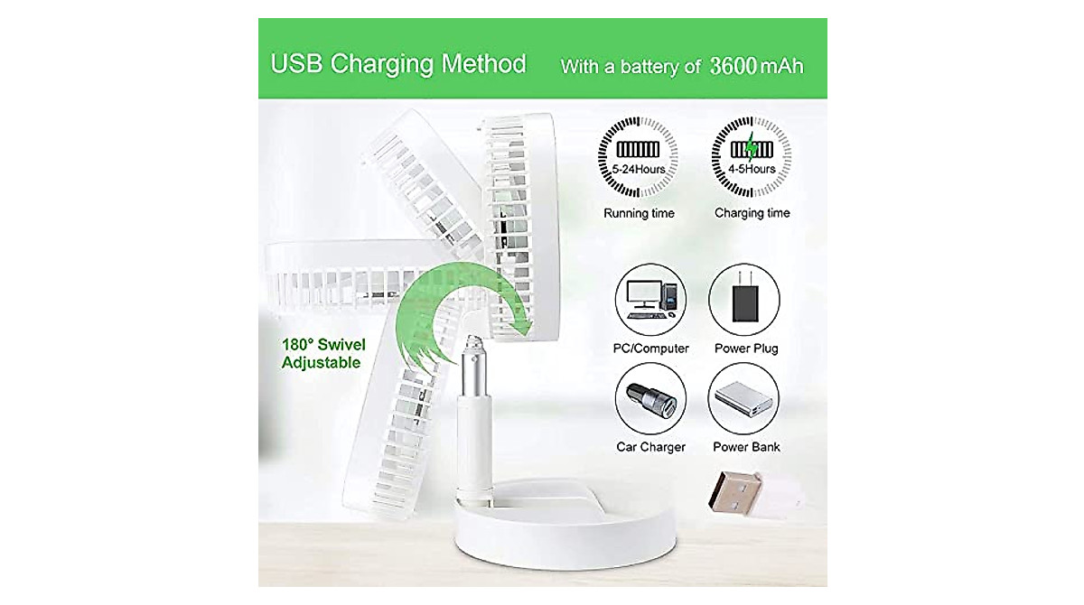 Portable Foldable Desk Fan with USB Charging & Adjustable Height