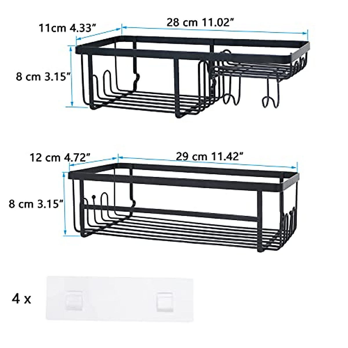 R FLORY Shower Caddy Shower Organizer Shelf with Hooks No Drilling Self Adhesive Hanging Rustproof Storage Holder Stall Basket for Bathroom Kitchen Shelf Rack Stainless Steel Black-2 Pack