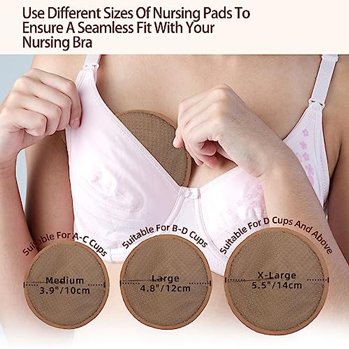 AnAnBaby Organic Bamboo Nursing Breast Pads - 10-Pack Reusable Non-Slip Nipple Pads for Breastfeeding New Moms Postpartum Essentials (5.5inch) with Washing Bags and Handbags（X-Large，Five Colors）