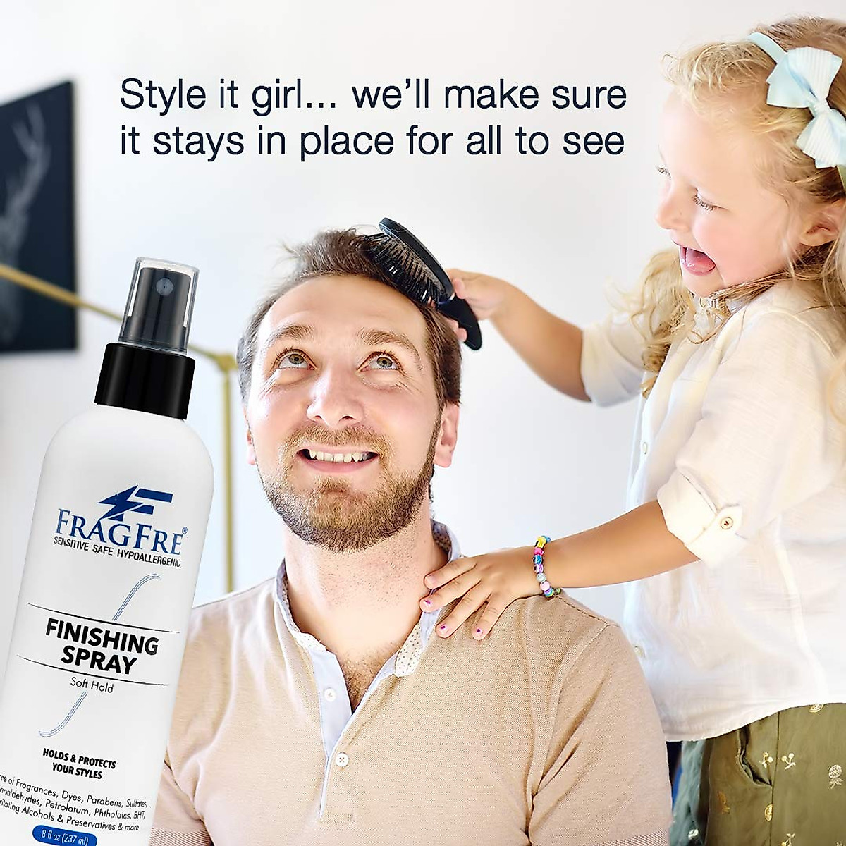 FRAGFRE Hair Finishing Spray 8 oz - Flexible Soft Hold - Hair Spray for Sensitive Skin - Fragrance Free Hypoallergenic Parabens Free - Non Irritating Quick Dry Denatured Alcohol - Gluten Free Vegan