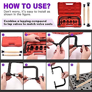 Swpeet 13Pcs Black Valve Spring Compressor Tools Assortment Kit, Including 5Pcs Pusher Adaptors,Extension Screws,Valve Lapper Set and Compression Bar for Motorcycle Car Small Engine Vehicle