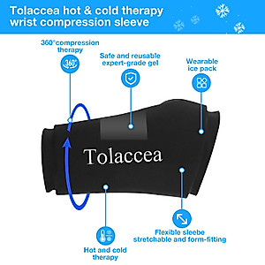 Tolaccea Wrist Ice Pack Wrap & Heating Pad Microwavable Hot & Cold Therapy Wrist Brace for Pain Relief of Carpal Tunnel, Rheumatoid Arthritis, Tendonitis, Sports Injuries, Swelling, Bruises & Sprains