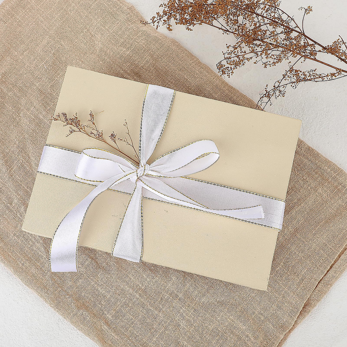 White Satin Ribbon Double Faced Fabric Ribbon with Gold Edges 1 Inch×25 Yards Gold Border Ribbon for Gift Wrapping Crafts Flower Bouquet Hair Bows Making Wedding Party Decoration