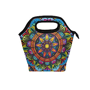 Lunch Bag Indian Flower Mandala Design Lunch Box Tote Handbag for Adult Men Women Kids Boys Girls Zipper Insulated Lunchbox Cooler Bag Decor