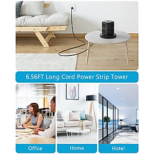 Power Strip Tower Surge Protector, Extension Tower with Wireless Charging, Vertical Charging Station with 8 Plug 3 USB Ports, for Home Office Hotel Dorm,Black