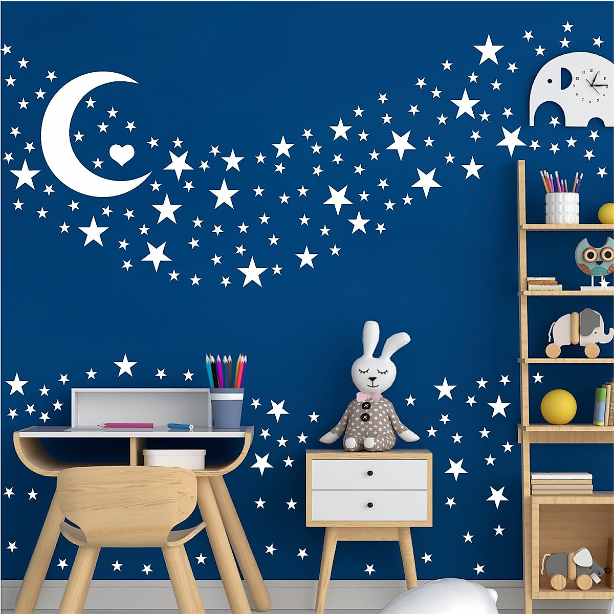 Easma Star Wall Decals (191stars+1moon+1heart) 3 Size White Stars and Moon Decals Removable Peel and Stick Stickers Fits Kids Room Decor