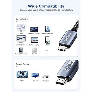 dockteck USB C to HDMI Cable, 3Ft Thunderbolt 3/4 to hdmi 4K[60Hz] Braided Cord, High-Speed HDR USB C to Hdmi Cable for MacBook Pro/Air, iPad Air 4/iPad Pro 2021/iMac/S20/XPS 15/Dell