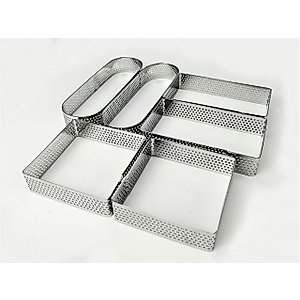 NewlineNY Stainless Steel 6 Pcs Perforated Oval Rectugular Square Tart Rings Molding Plating, Set of 6: 2 of each (13cm x 4cm 5" x 1.5") + (10cm x 5.5cm 4" x 1.5") + (7cm 2.8" square) x (2cm 0.8" H)