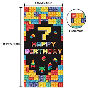 Colorful Building Blocks Happy 7th Birthday Banner Backdrop Background Construction Toys Bricks Blocks Theme Decor for Boy 7th Birthday Party Favors Supplies Decorations