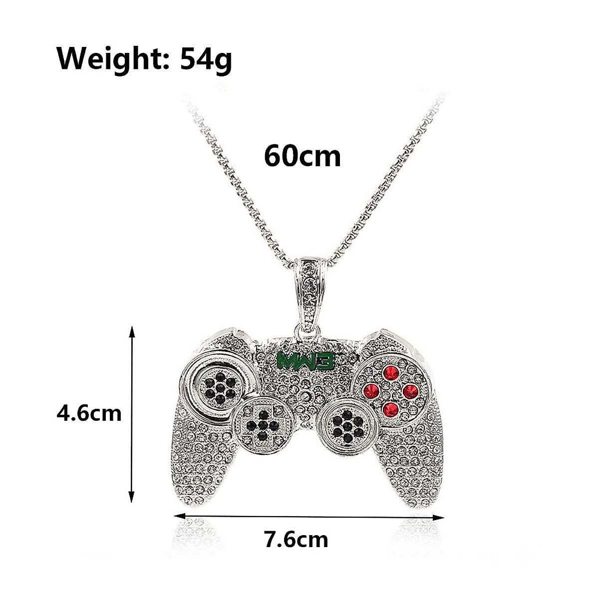 Rrdaily To My Son/Grandson Necklace Colorful Crystal Game Controller Necklaces Punk Hip Hop Friendship Necklace Game Console Necklace for Son/Grandson Best Friends (Silver)
