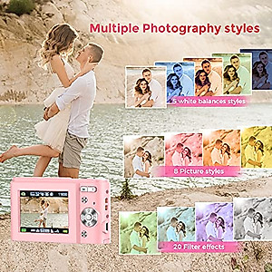 Digital Camera, NEZINI 2 Charging Mode Mini Kids Camera, Full HD 1080P 36MP 2.4 Inch LCD Vlogging Camera for Kids, 16X Zoom Compact Pocket Camera Point and Shoot Camera for Kids Beginners (Pink)