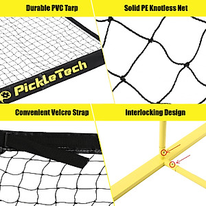 PICKLETECH Pickleball Net Portable Outdoor with Wheels - 22 FT USAPA Regulation Size, Applies to Indoor & Outdoor & Driveway, Pickle Ball Net System with Carrying Bag (Yellow)