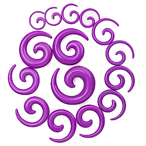 JDXN 64PCS Acrylic Gauge Kit Tapers + Heart Tunnels + Plug With O Ring + Spiral Tapers 14G-00G Stretching Set (Purple)